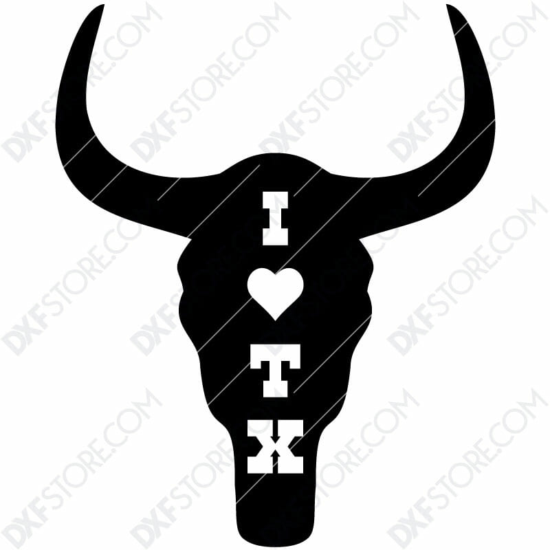 I Love Texas Buffalo Skull - DXF File Cut-Ready for CNC Laser & plasma ...